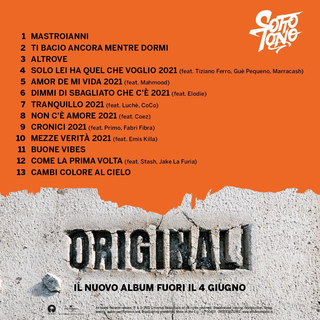 SOTTOTONO: Annunciati la tracklist e gli ospiti del nuovo album "Originali"